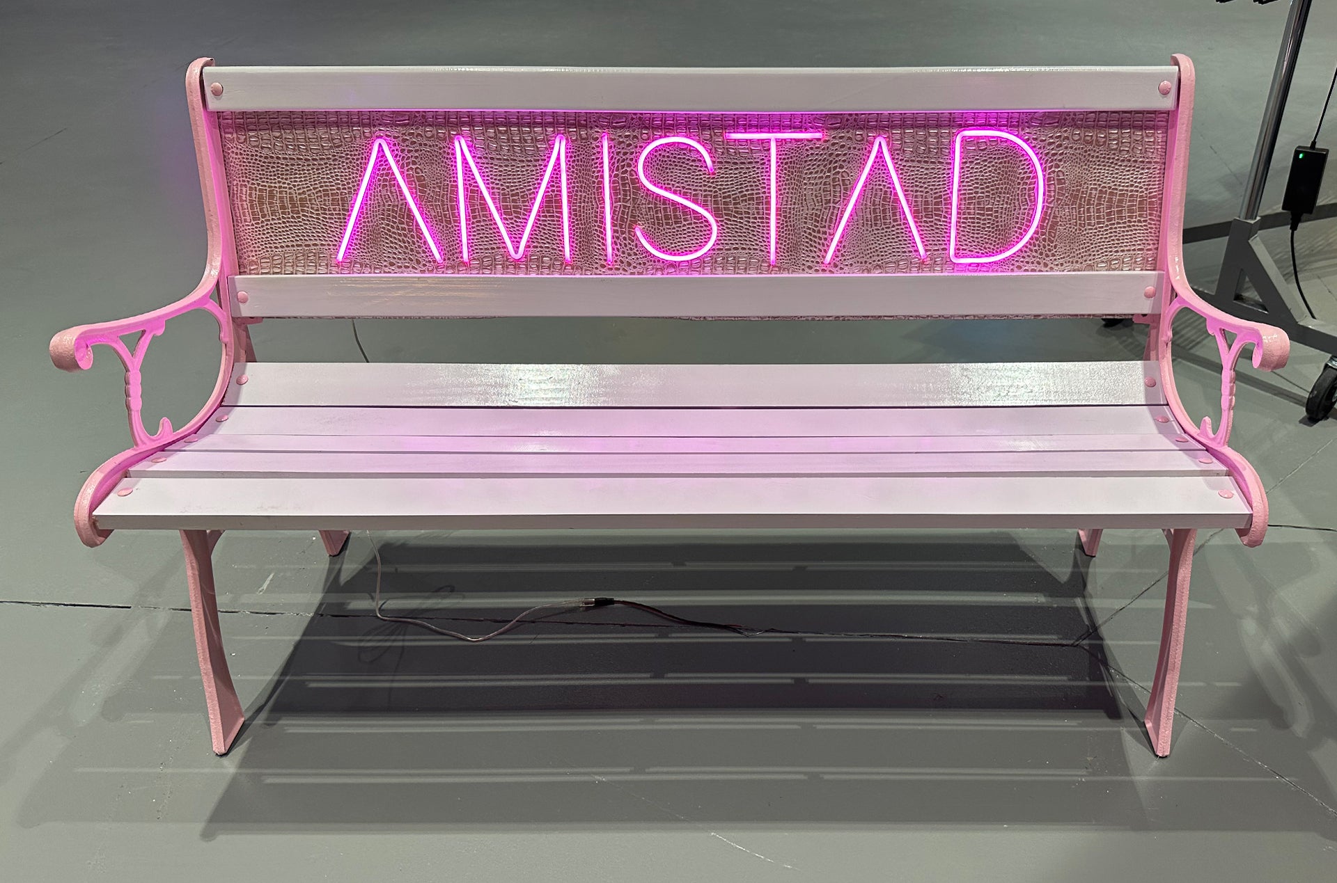 "Amistad" Pink and White Snakeskin LED Bench – Lux Neon LED Fine Art